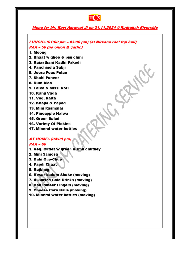 10.Menu for Mr Ravi Agrawal Ji | PDF