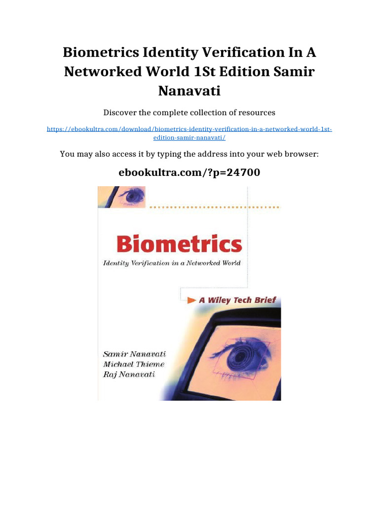 Biometrics Identity Verification in a Networked World 1st Edition Samir ...