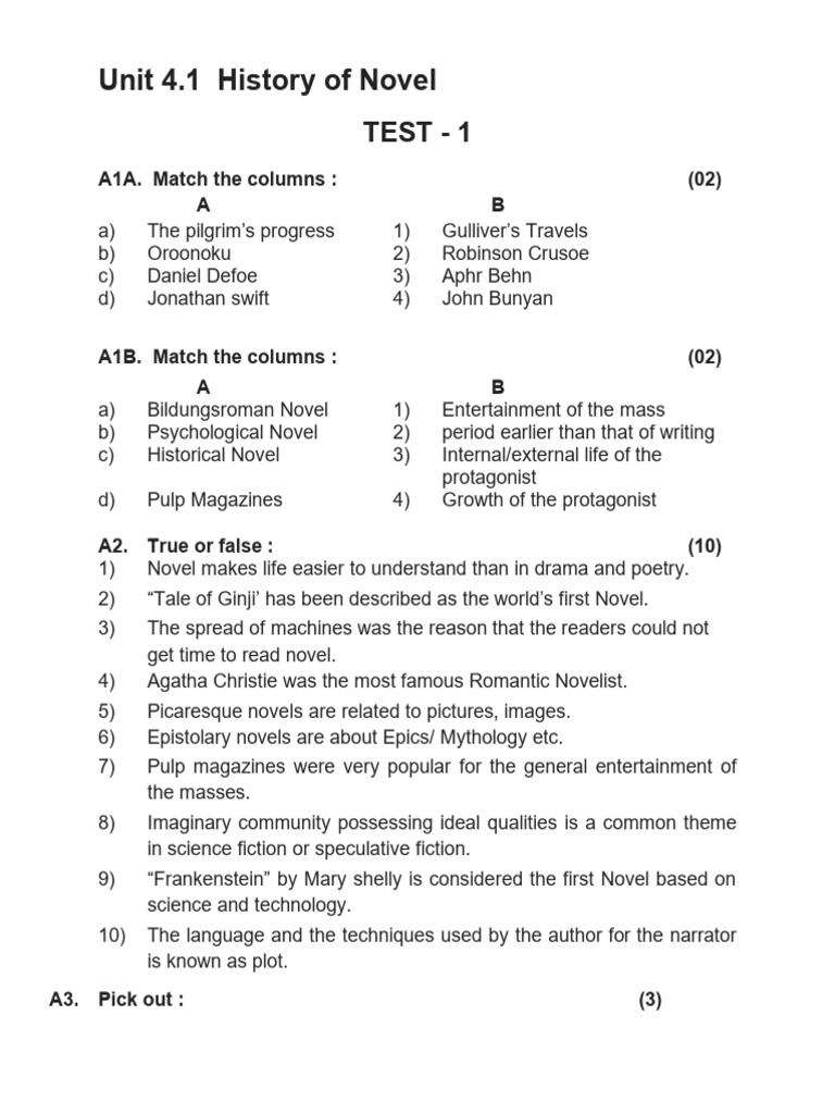 4.1 Objective Test | PDF | Novels | Don Quixote
