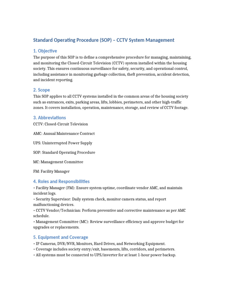 SOP CCTV System Management | PDF | Closed Circuit Television