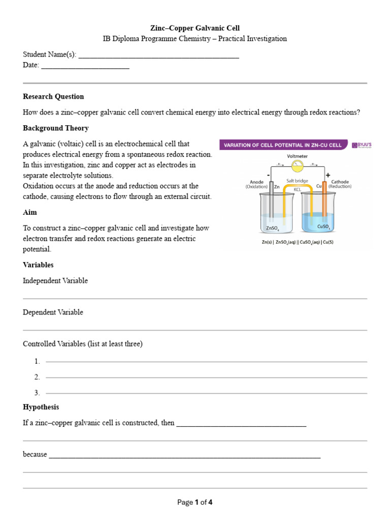 L1 LAB Report - Galvanic Cell | PDF | Redox | Electrochemistry