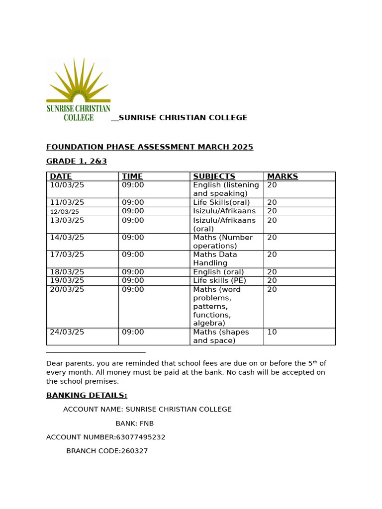 Foundation Phase Term 1 Timetable | PDF