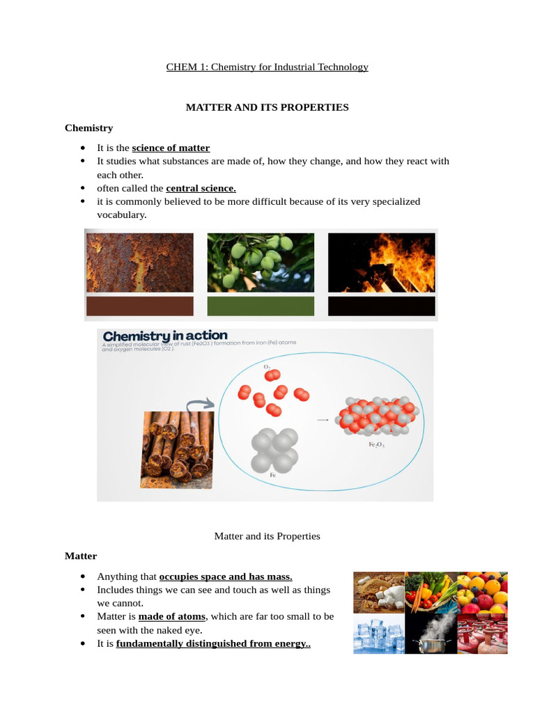 CHEM 1 - Chapter 1 Matter and It's Properties | PDF | Solid | Chemical ...