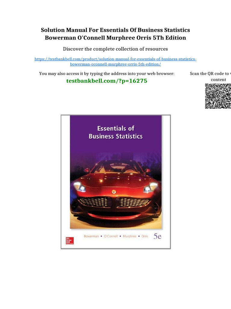 Solution manual for Essentials of Business Statistics Bowerman O ...