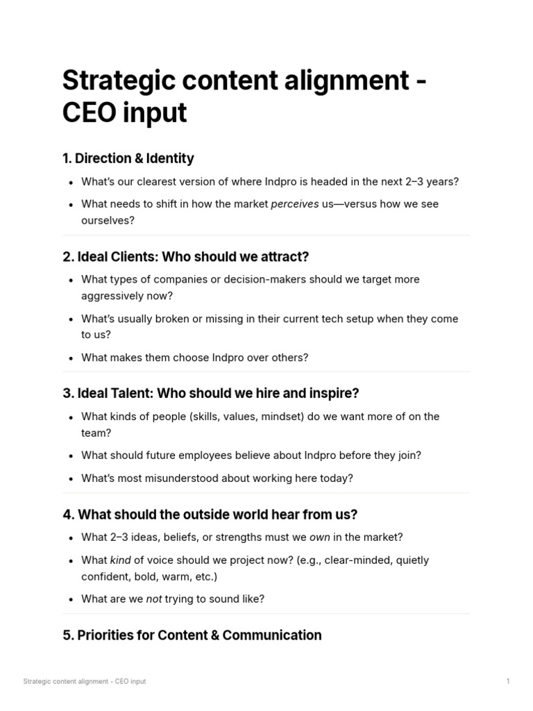 Strategic Content Alignment - CEO Input | PDF