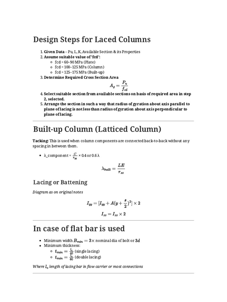 Design Steps For Laced Columns: Lacing or Battening | PDF | Buckling ...