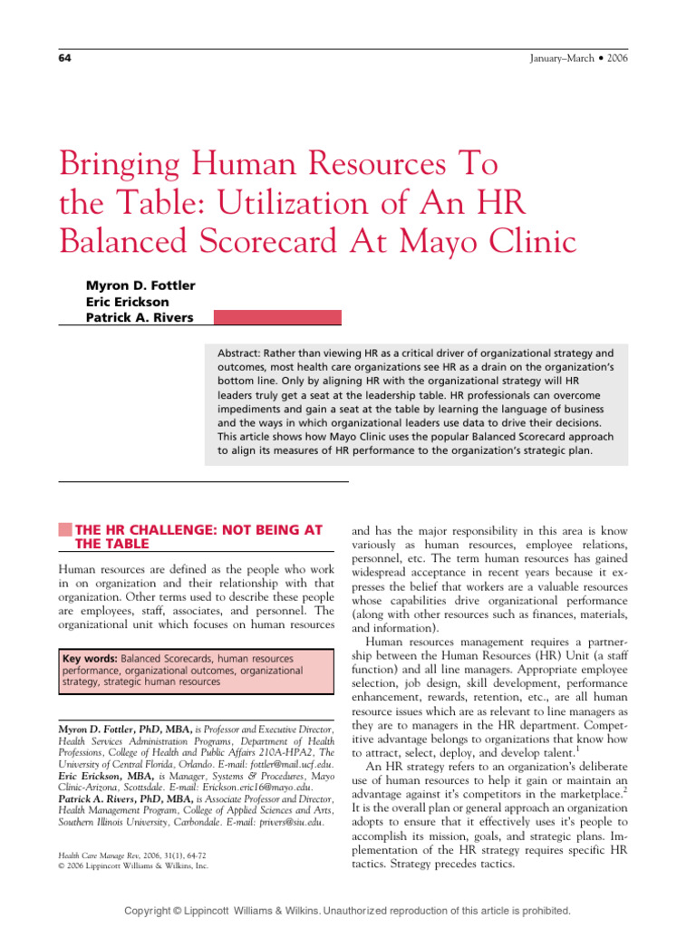 Bringing Human Resources To The Table - Utilization of An HR Balanced ...