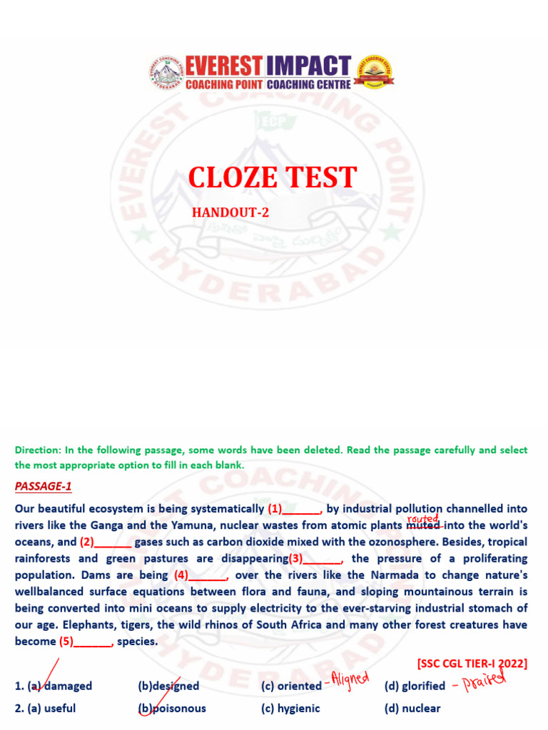 106) (Grammar) Cloze Test Class Notes-4 | PDF | Mood (Psychology ...