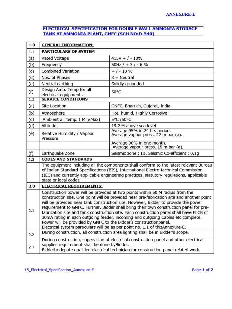 15 Electrical Specification Annexure-E | PDF | Stainless Steel | Pipe ...