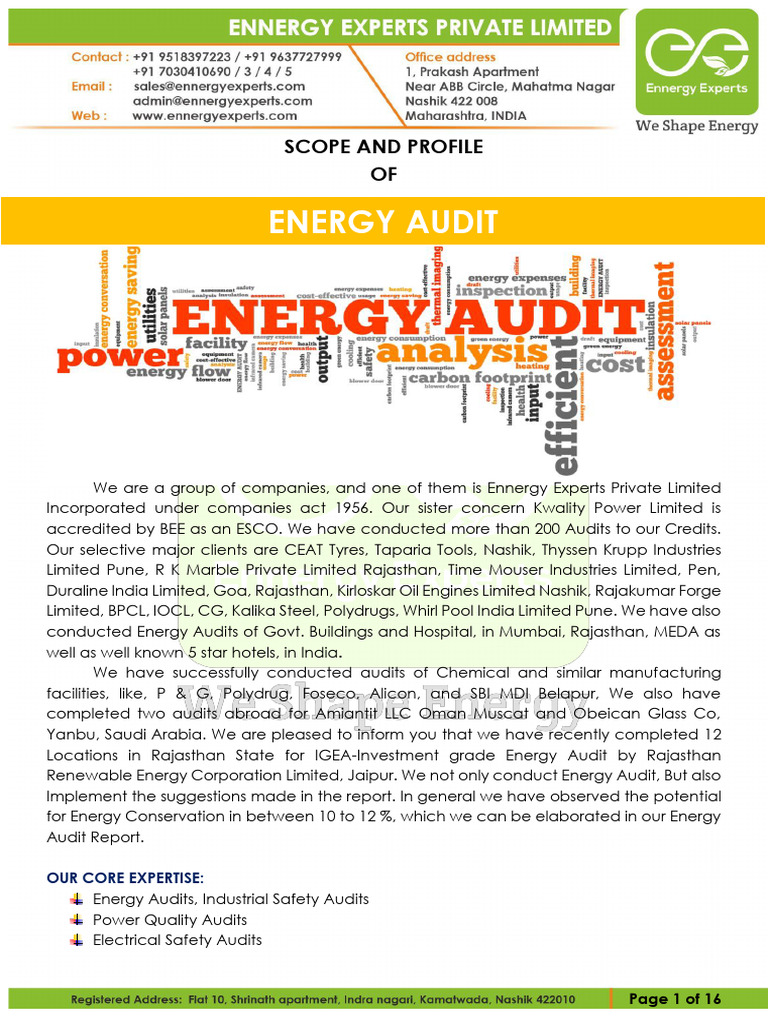 Scope of Work - ENERGY AUDIT - Ennergy Experts Pvt. Ltd. | PDF | Energy ...