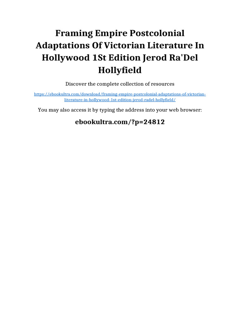 Framing Empire Postcolonial Adaptations of Victorian Literature in ...