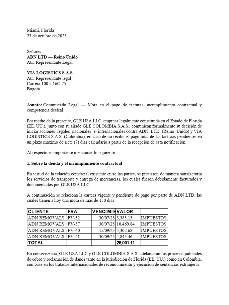 Comunicacioìn ADN y Via Logistics | PDF