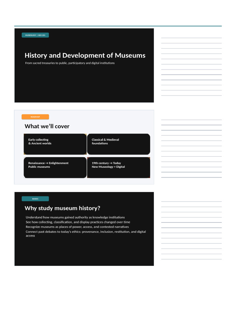 History and Development of Museums Handout | PDF