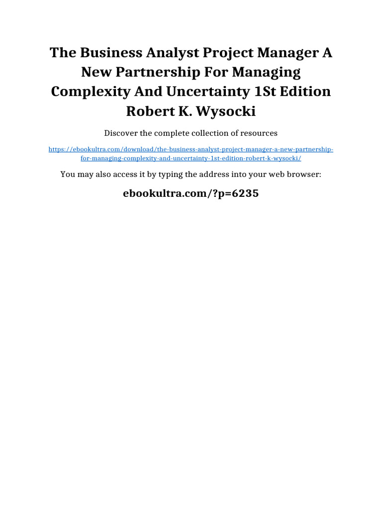The Business Analyst Project Manager A New Partnership for Managing ...