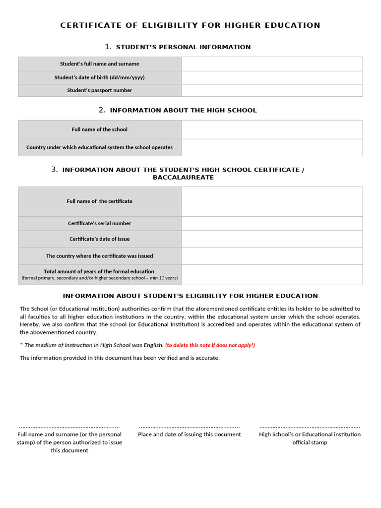 Eligibility Certificate Template UNDERGRADUATE | PDF