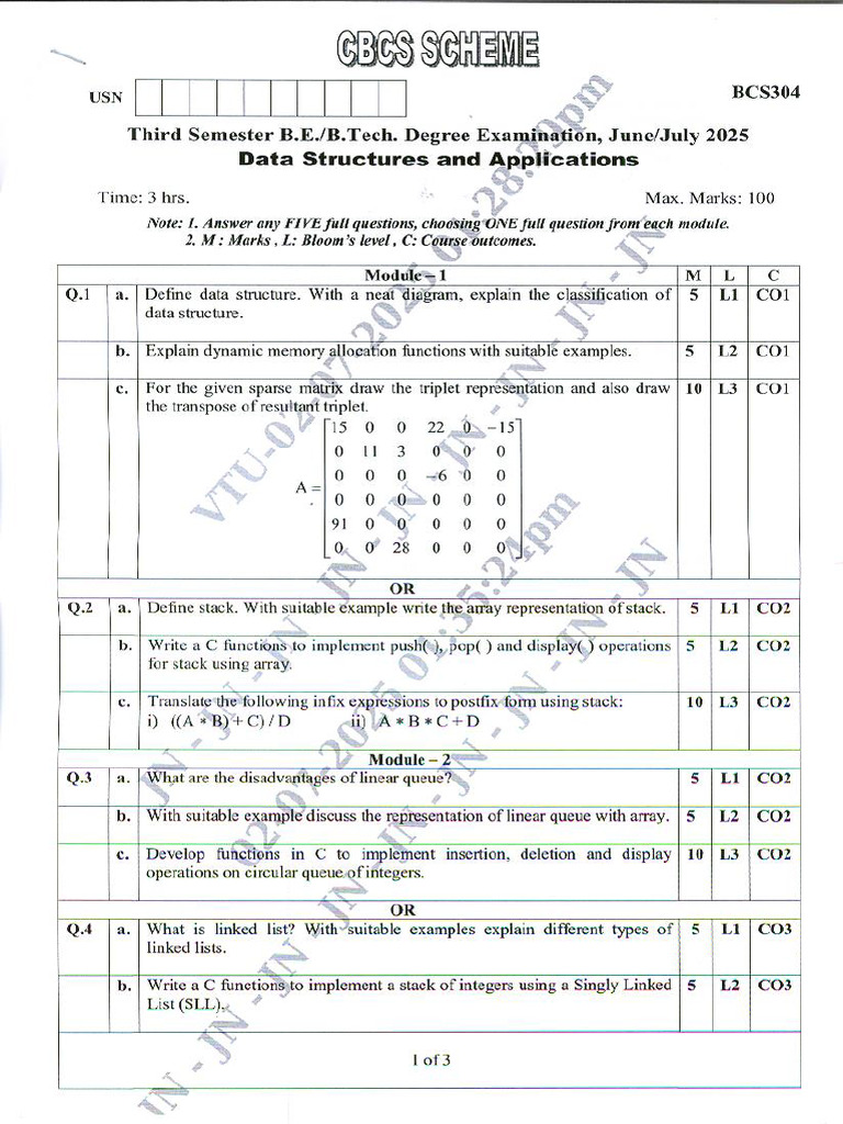 Dsa Vtu Question Papers | PDF | Theoretical Computer Science ...
