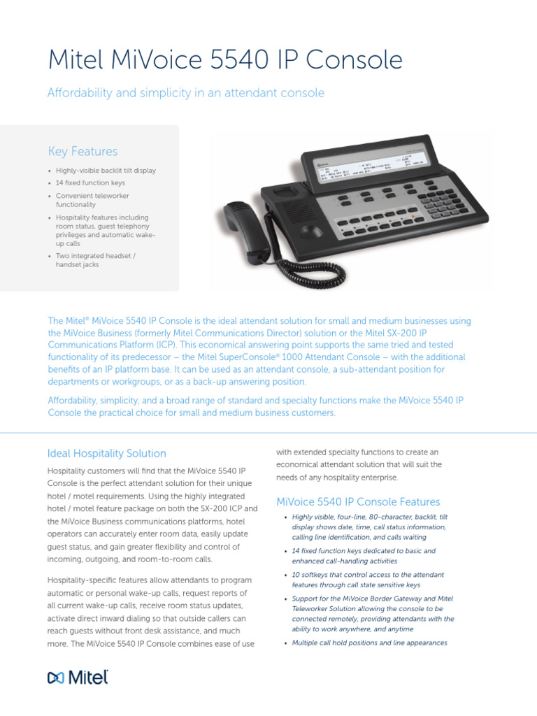 MITEL-5540 IP Console Datasheet | PDF | Ethernet | Information And ...
