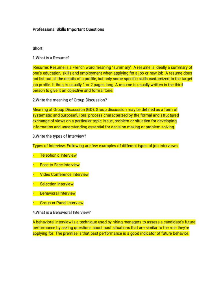 Professional Skills - Important Questions and Answers | PDF ...