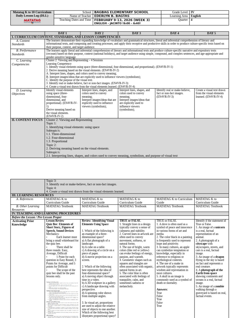 Q4-English 4 Week 3-Dll | PDF | Composition (Visual Arts) | Shape