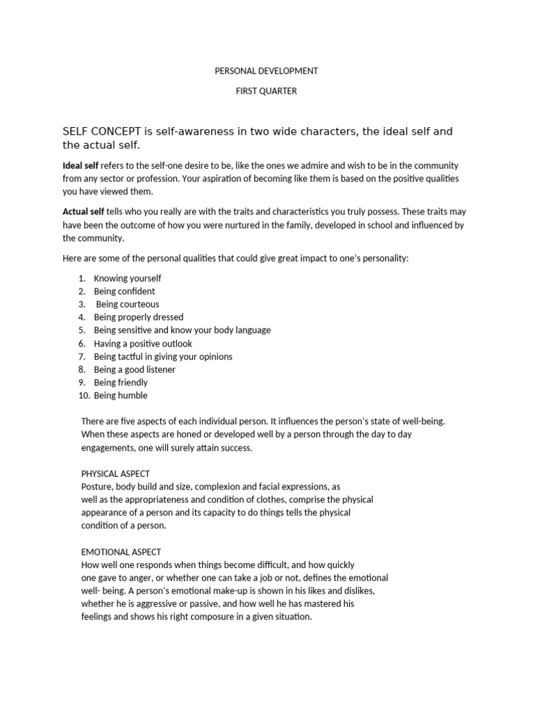 Personal Development - Docx Reviewer 1st Q | PDF | Eating Disorder ...