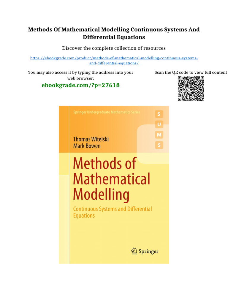 Methods of Mathematical Modelling Continuous Systems and Differential ...