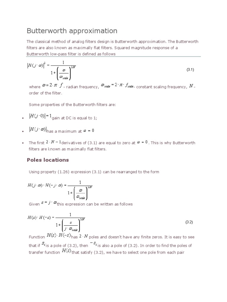 Butterworth Approximation | PDF | Low Pass Filter | Filter (Signal Processing)