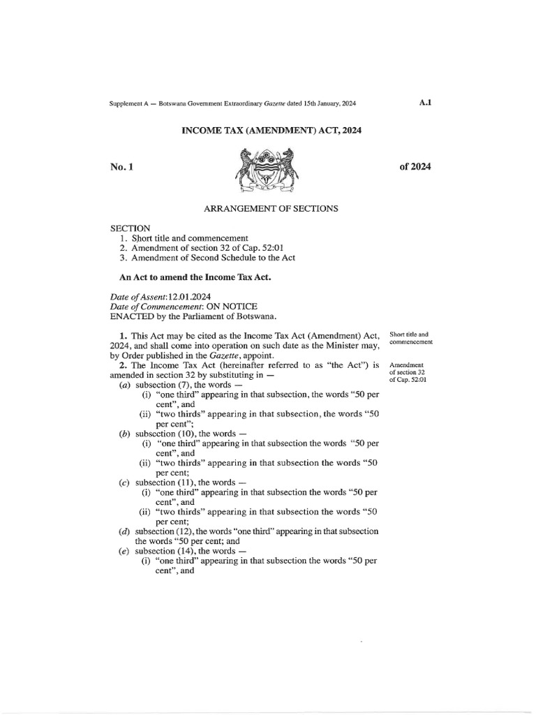 Income Tax Amendment Act 2024 and Commencement Order 2024 | PDF