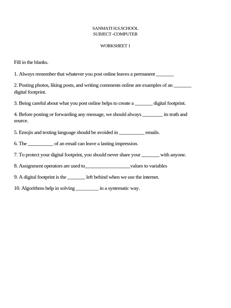 Class 6 Worksheet 1 and 2 | PDF