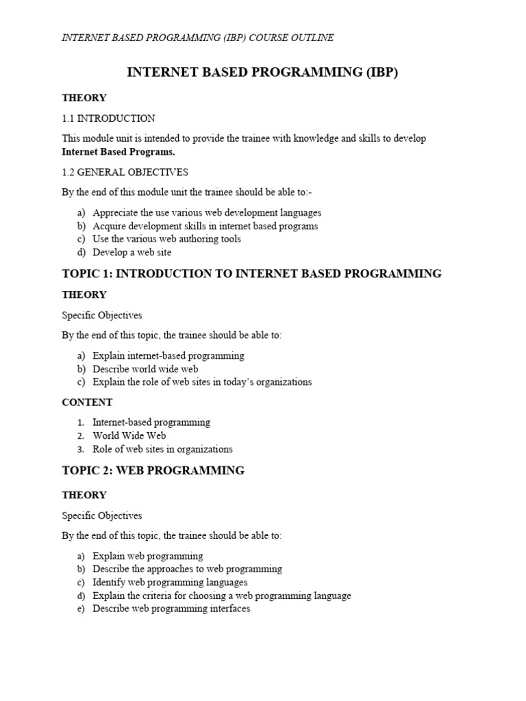 Internet Based Programming Course Outline | PDF | Hyperlink | World ...