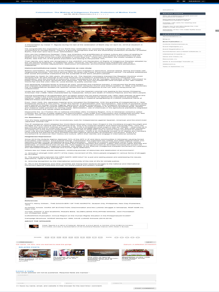 Colonization- The Making of Indigenous People, Protectors of Mother ...