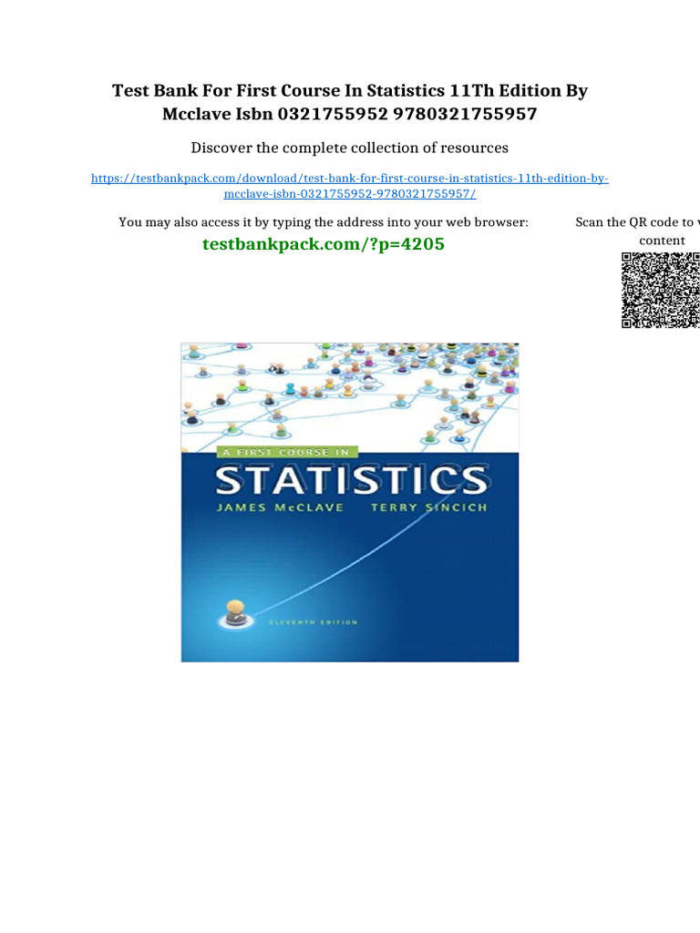 Test Bank for First Course in Statistics 11th Edition by McClave ISBN ...
