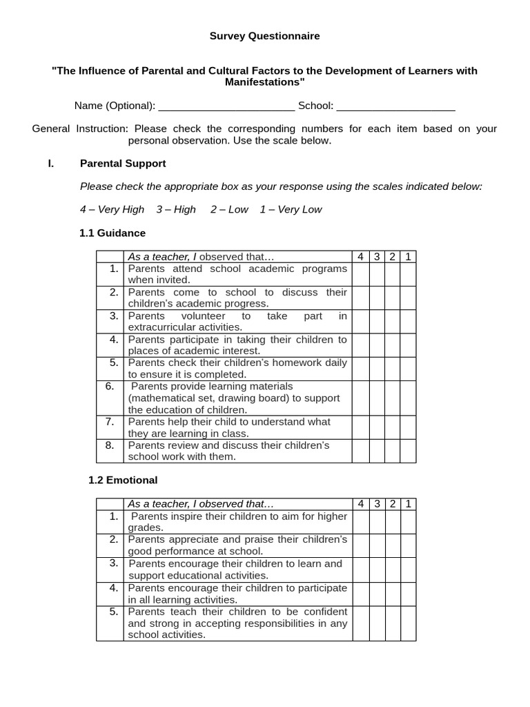 Survey Questionnaire (Revised) | PDF | Learning | Teachers