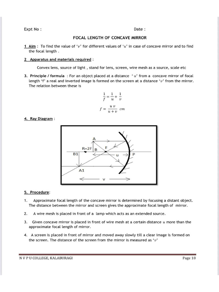 Focal Length of Concave Mirror | PDF