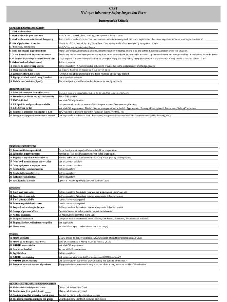 McIntyre LabSafetyInsp Interpretation Criteria | PDF | Personal ...