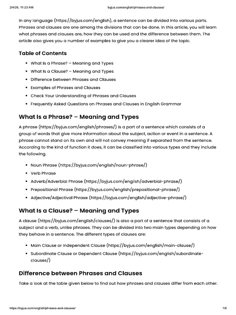 PHRASE and Clause Notes | PDF