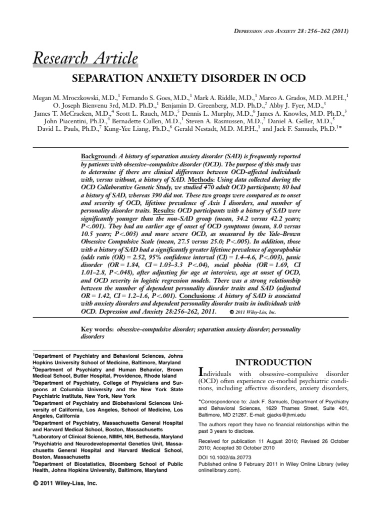 Separation Anxiety Disorder in OCD | PDF | Obsessive–Compulsive ...