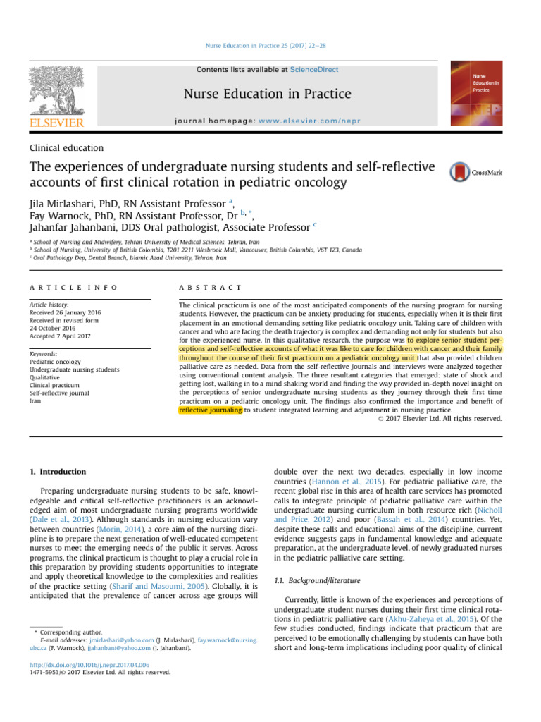 The Experiences of Undergraduate Nursing Students and Self-Reflective ...