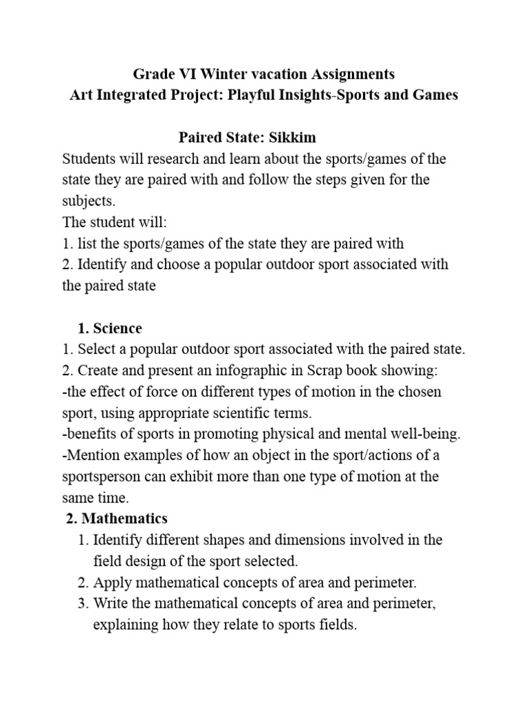 Grade VI Winter Vacation Assignments | PDF | Area | Science