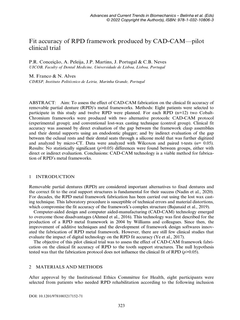 Fit Accuracy of RPD Framework Produced by CAD-CAM-Pilot Clinical Trial ...