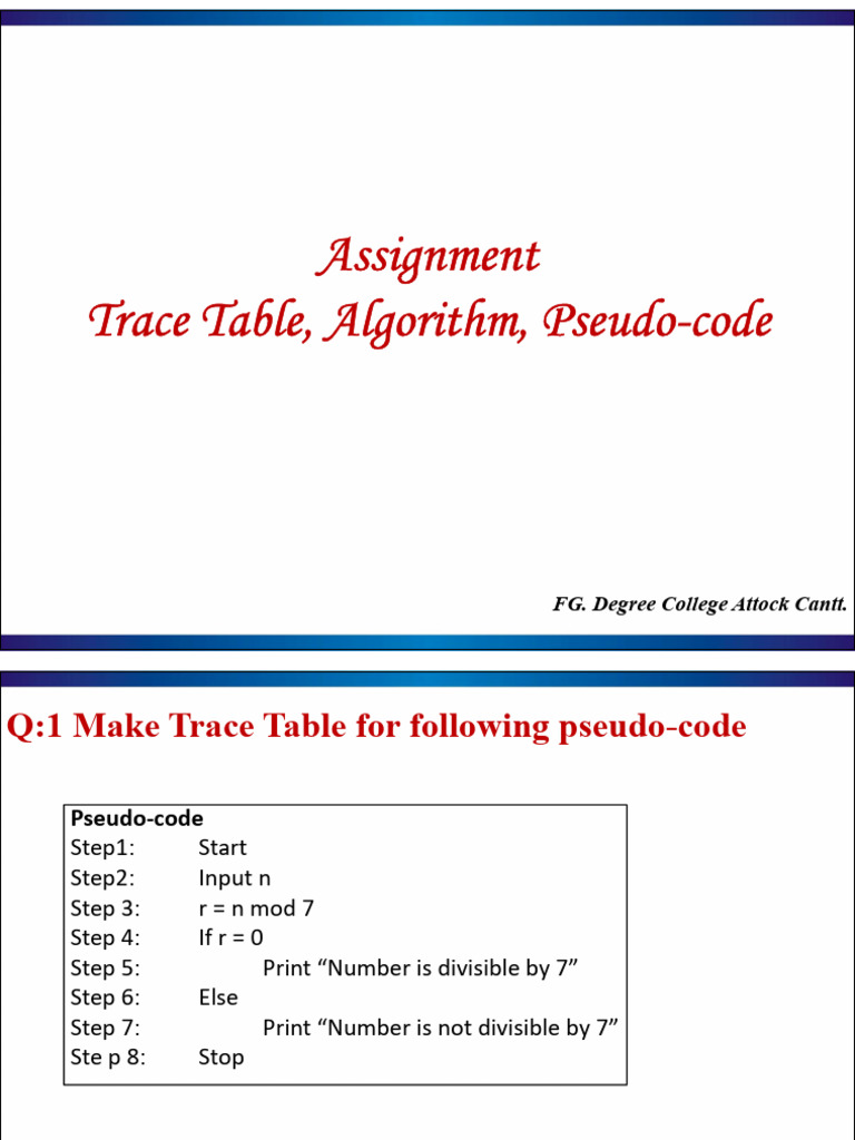 Solution Trace Table Assignment | PDF | Algorithms | Theoretical ...