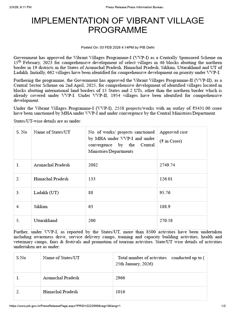 Implementation of Vibrant Village Programme | PDF | Government ...