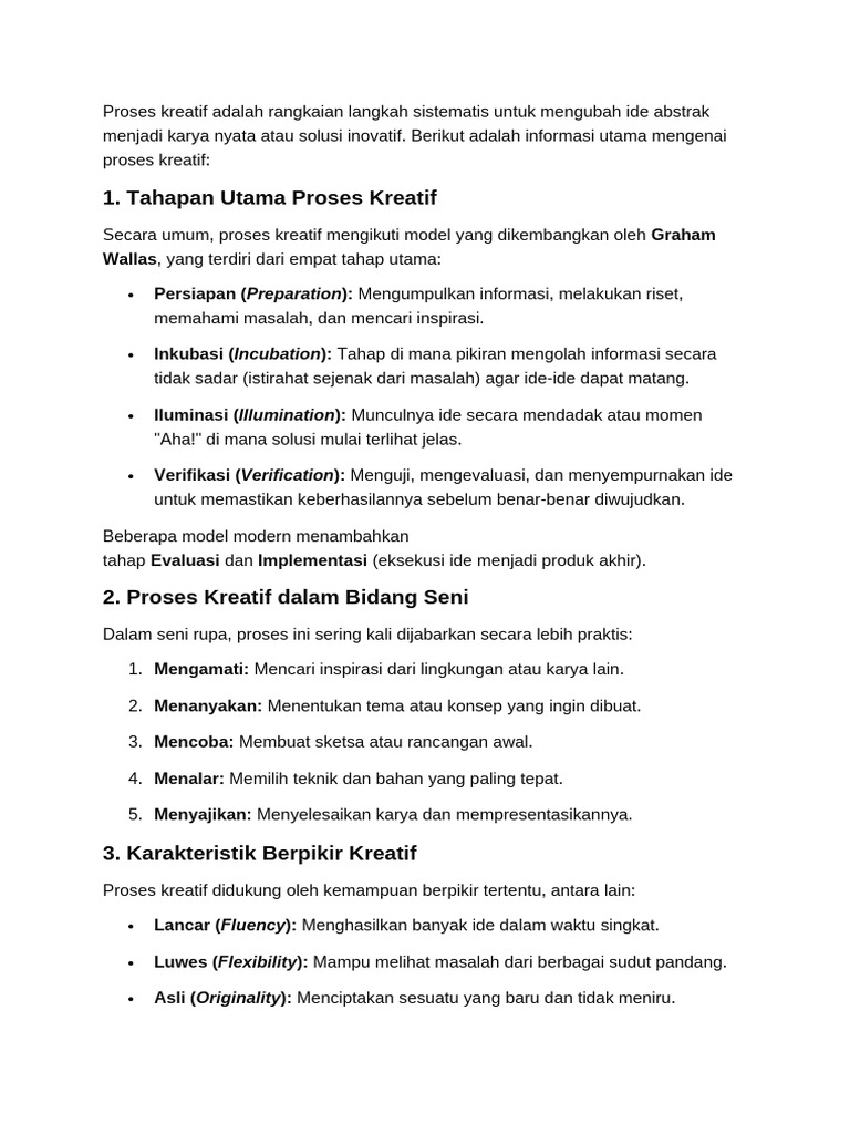 Proses Kreatif Adalah Rangkaian Langkah Sistematis Untuk Mengubah Ide ...