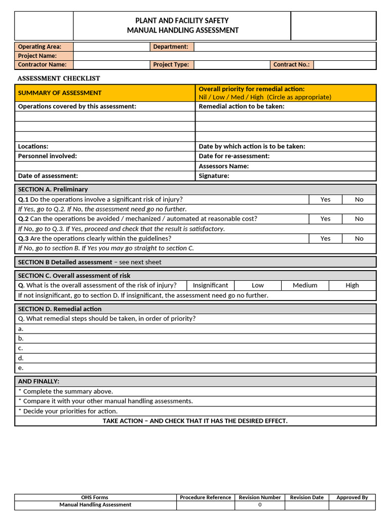 Manual Handling Assessment | PDF | Working Conditions | Safety