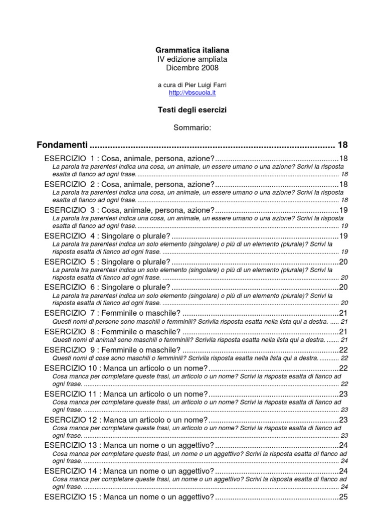 Grammatica Italiana Testi Esercizi | PDF