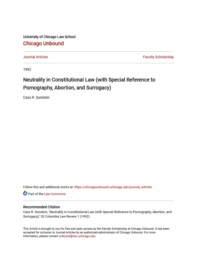 Neutrality in Constitutional Law (With Special Reference to Porno | PDF