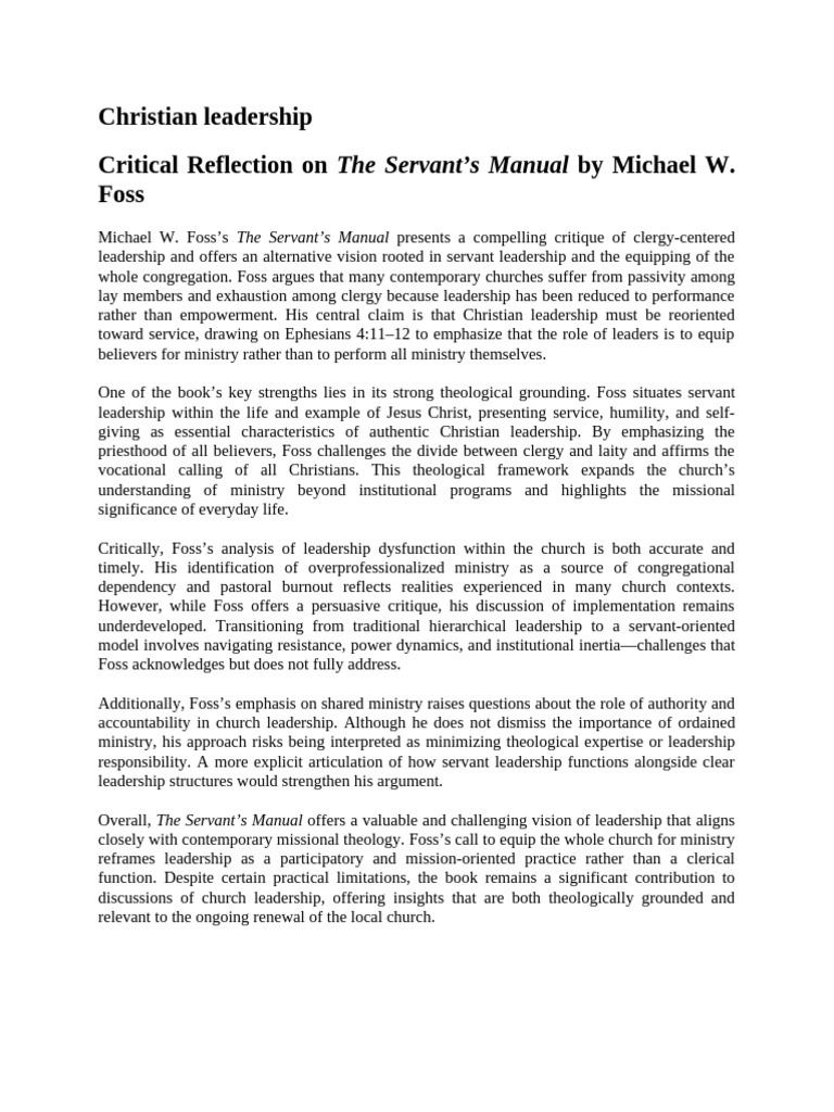 Christian Leadership by Michael W Foss | PDF | Leadership | Laity