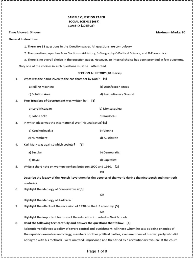 Sample Paper SST Class 9 | PDF | Electoral District | Elections