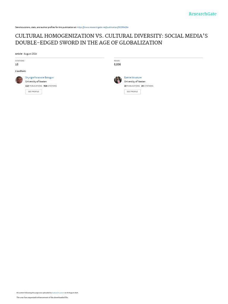 Cultural Homogenization vs. Cultural Diversity: Social Media'S Double ...