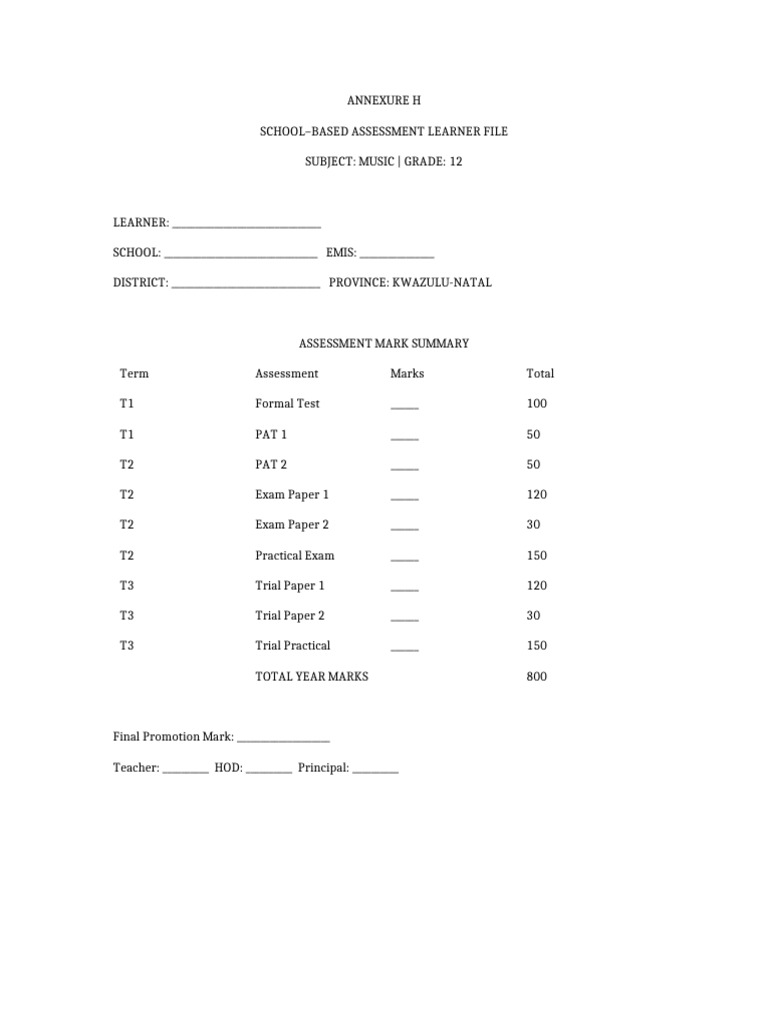 Grade 12 Music SBA Cover Page Compact | PDF