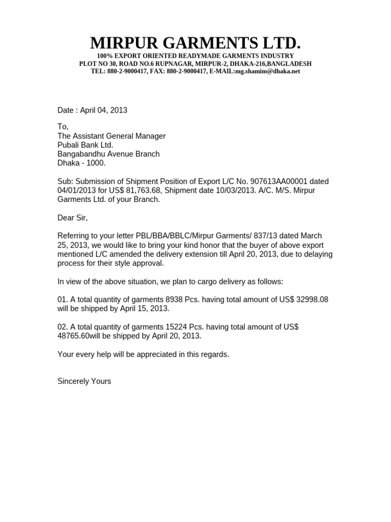 Answer Bank Asking Letter for Export LC No. 907613AA00001 | PDF